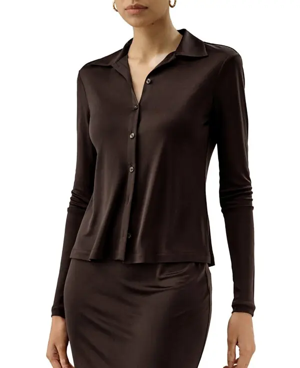 Lilysilk Basic Slim Silk Jersey Shirt - Cocoa