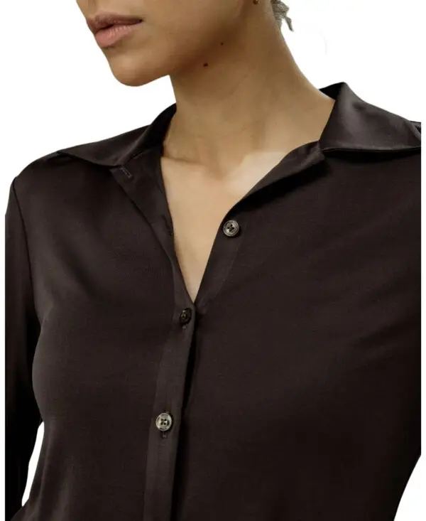 Lilysilk Basic Slim Silk Jersey Shirt - Cocoa