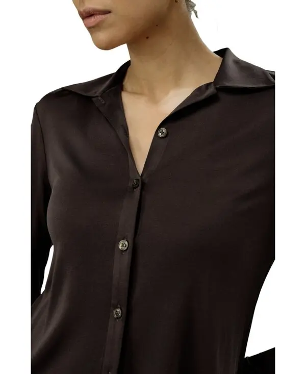 Lilysilk Basic Slim Silk Jersey Shirt - Cocoa