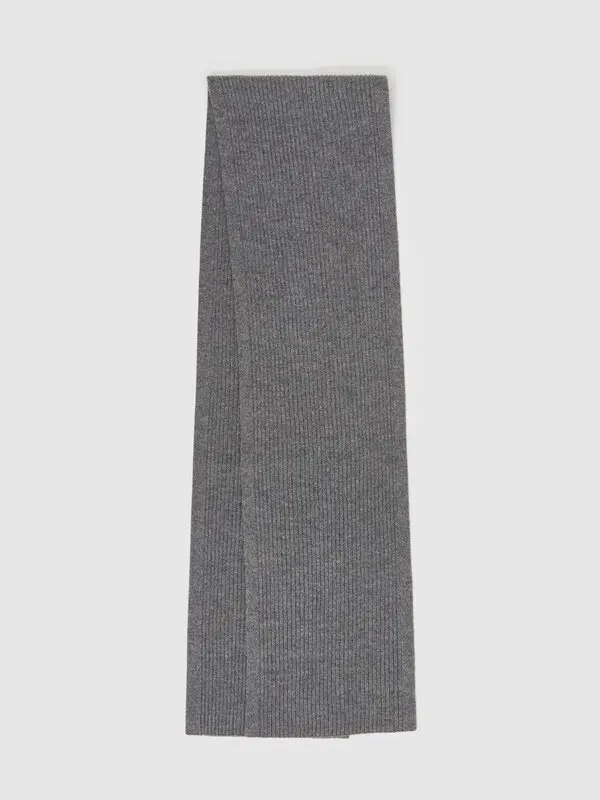 REISS Chesterfield Ribbed Merino Scarf - Mid Grey Melange