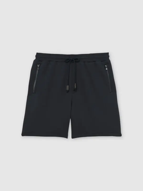 REISS Cotton-blend Fleece-back Drawstring Short - Navy