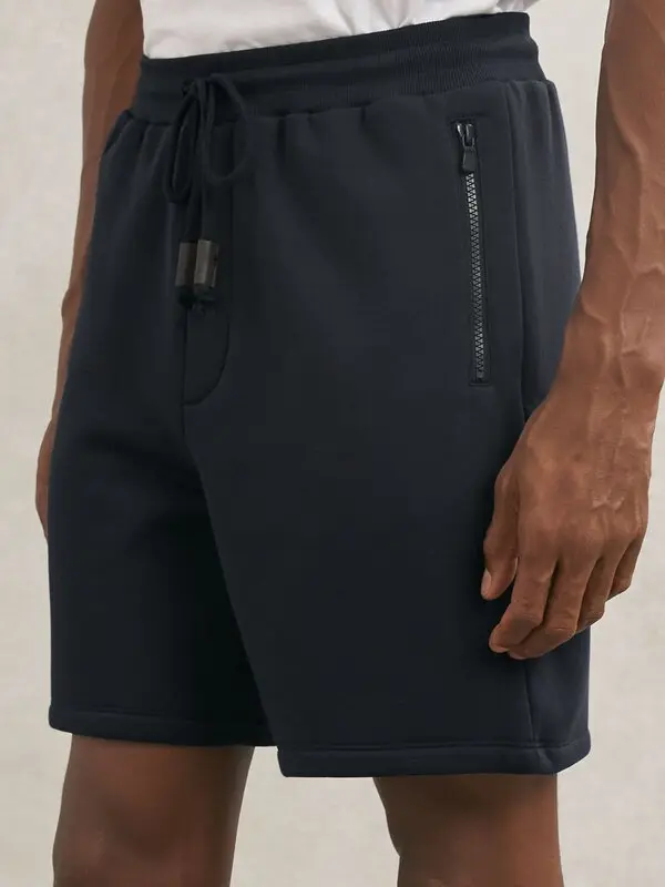 REISS Cotton-blend Fleece-back Drawstring Short - Navy