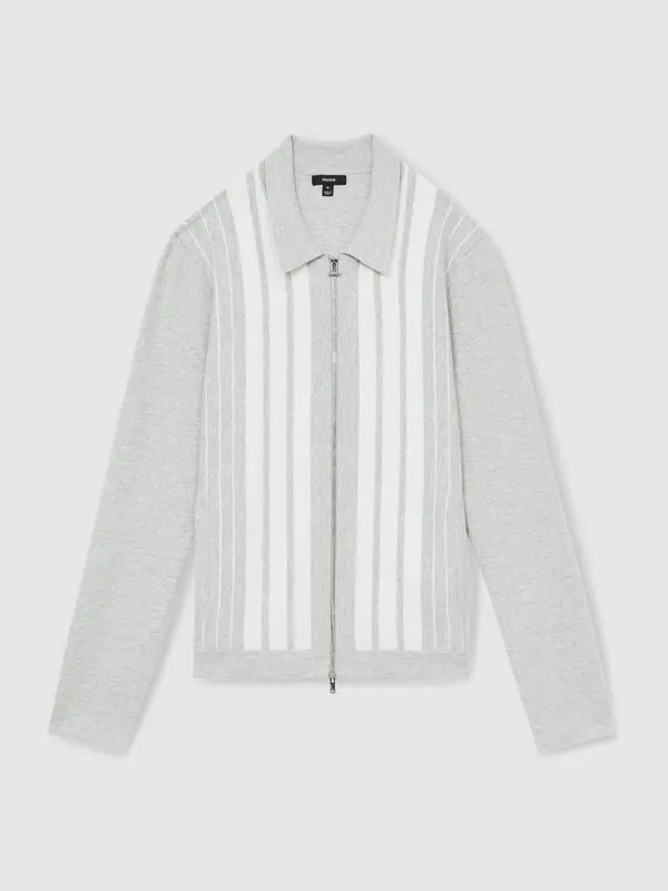 REISS Ambient Striped Zip Knitted Jacket