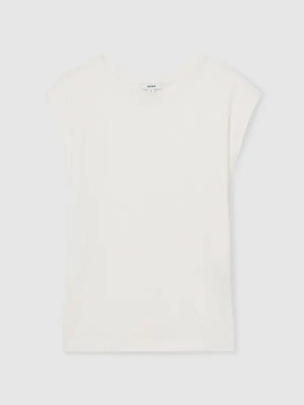 REISS Mara Linen Cap-sleeve T-shirt - White