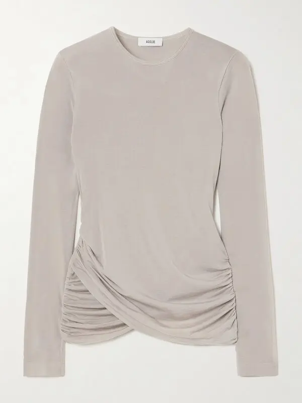 AGOLDE Eve Twist Ruched Top - Gray