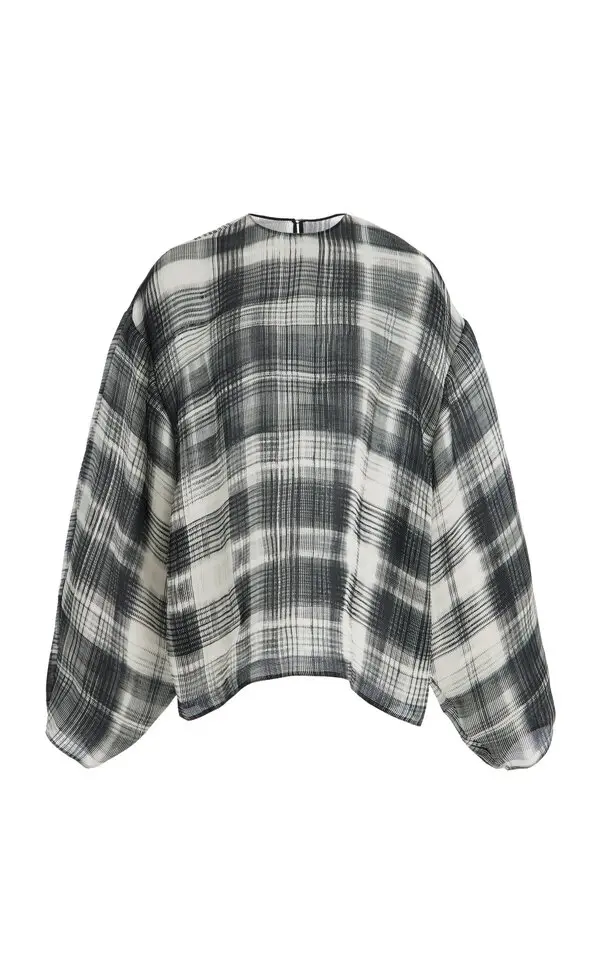 Brandon Maxwell Printed Silk Twill Blouse - Plaid