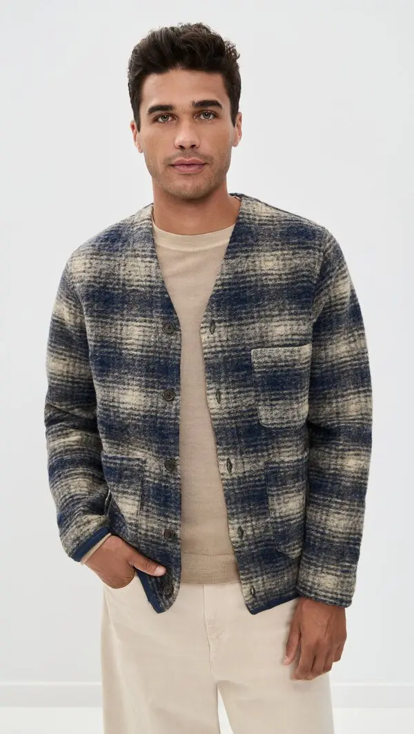 Universal Works Check Fleece Cardigan