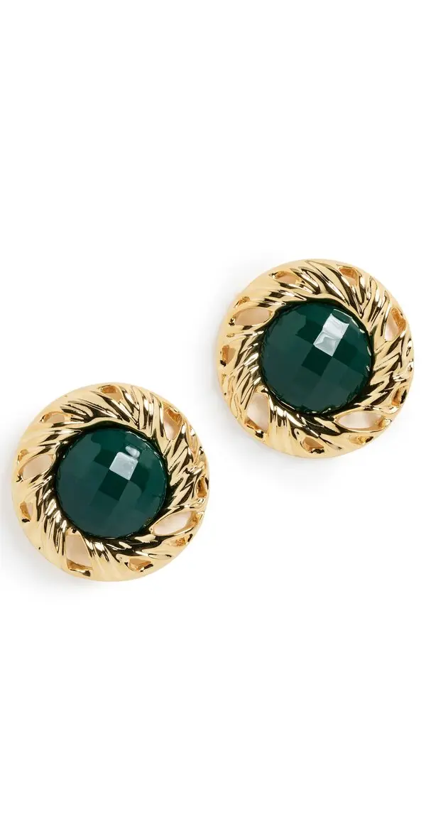 BY ADINA EDEN Vintage Stud Earrings - Dark Green