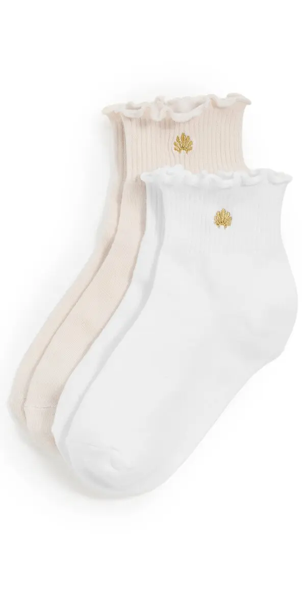 Lele Sadoughi Set Of Two Ruffle Hem Socks - Buff Ivory