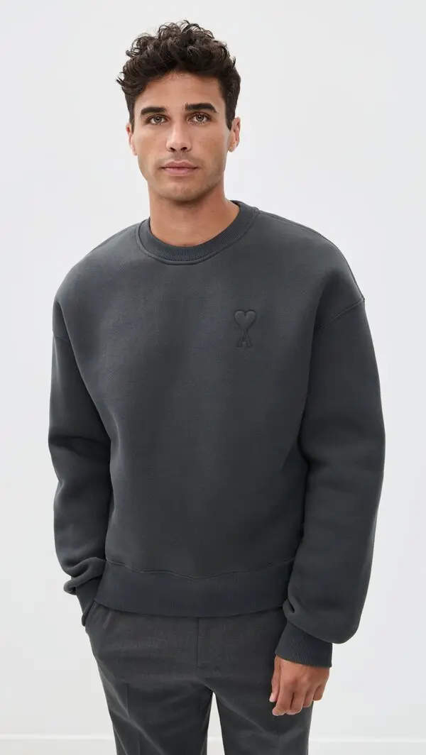 AMI Paris Embroidered Logo Fleece Back Sweatshirt