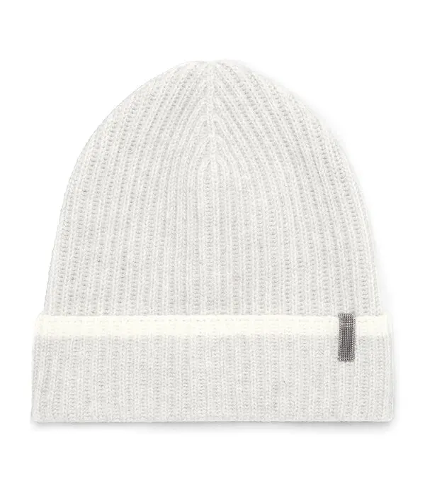 Brunello Cucinelli Cashmere Rib Knit Beanie - White