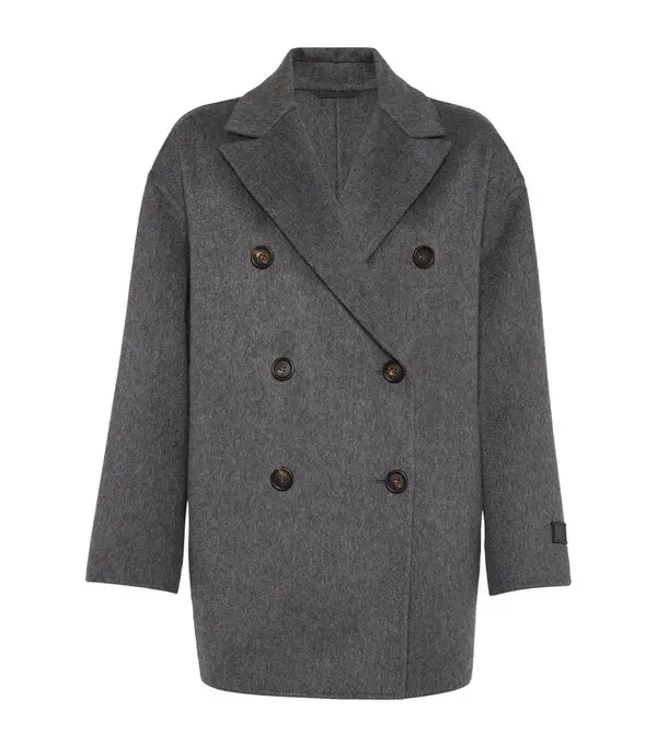 Brunello Cucinelli Cashmere Double-breasted Pea Coat - Grey