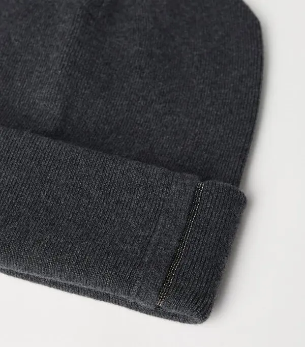 Brunello Cucinelli Cashmere Ribbed Beanie - Black