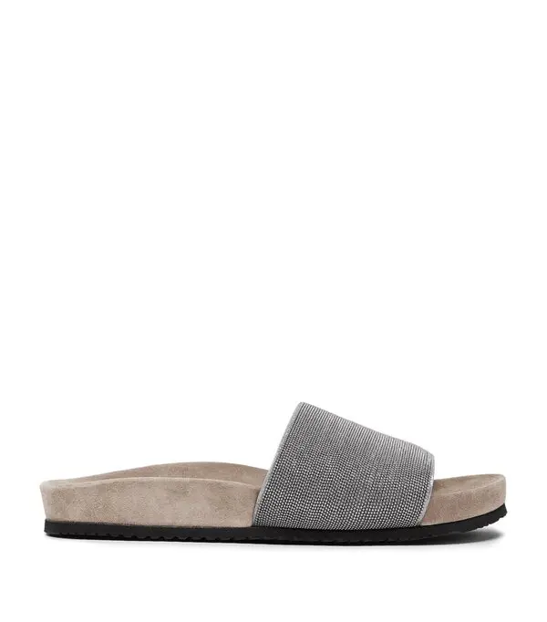 Brunello Cucinelli Suede Embellished Slides