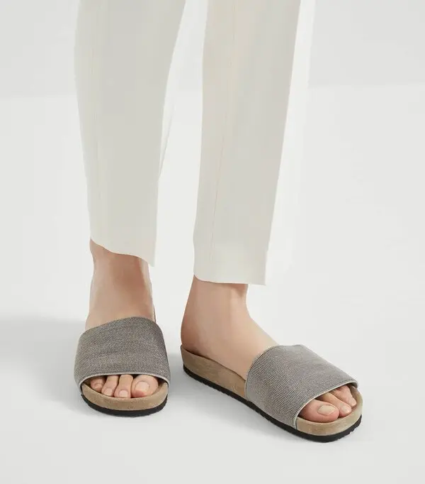Brunello Cucinelli Suede Embellished Slides