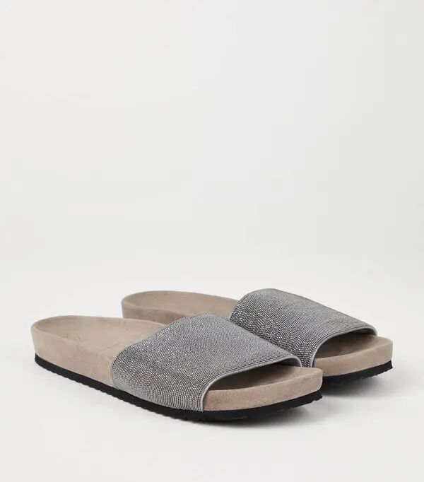 Brunello Cucinelli Suede Embellished Slides