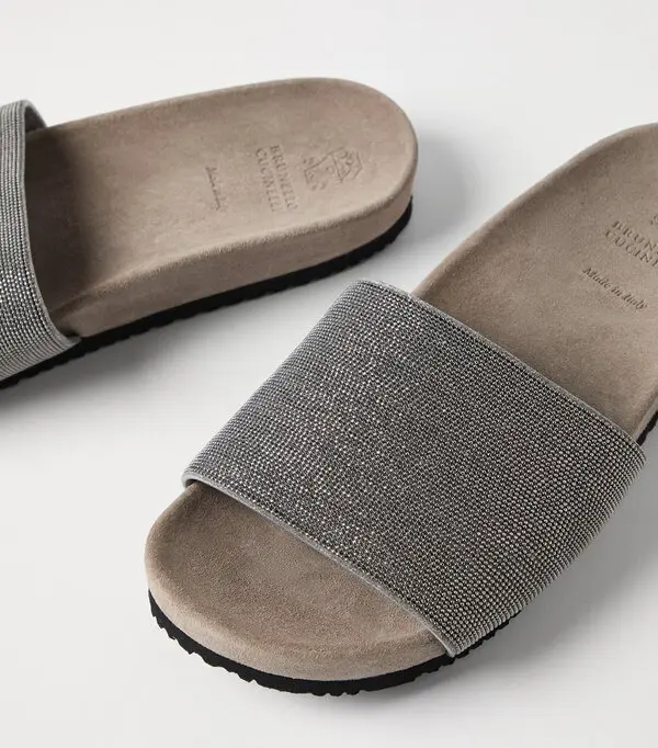 Brunello Cucinelli Suede Embellished Slides