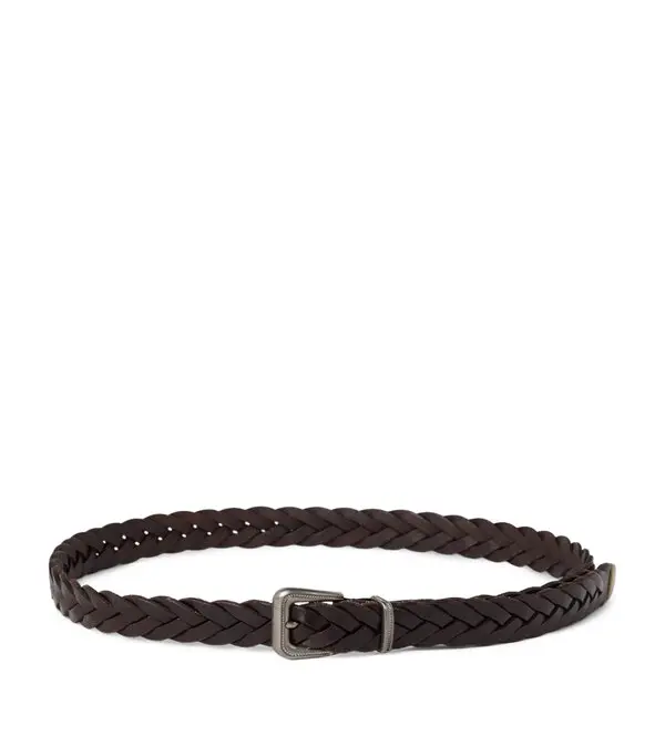 Brunello Cucinelli Calf Leather Braided Belt - Brown