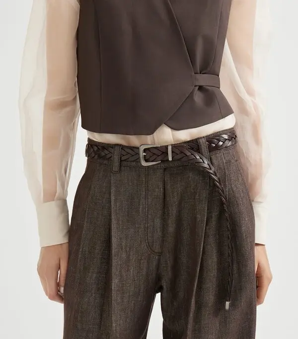 Brunello Cucinelli Calf Leather Braided Belt - Brown