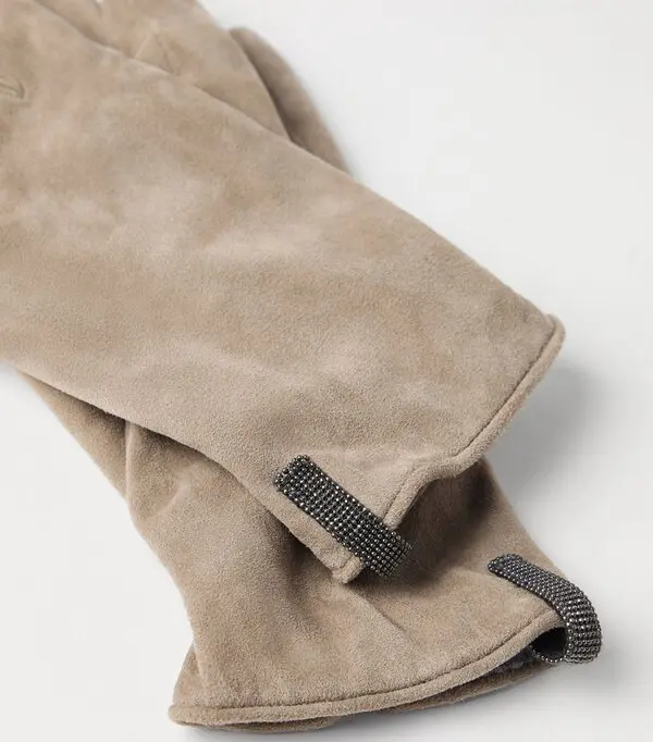 Brunello Cucinelli Suede Monili Gloves - Blue