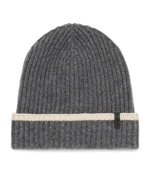Brunello Cucinelli Cashmere Ribbed Beanie - Grey