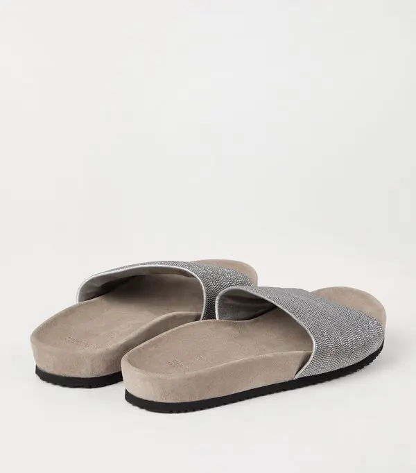 Brunello Cucinelli Suede Embellished Slides - Grey