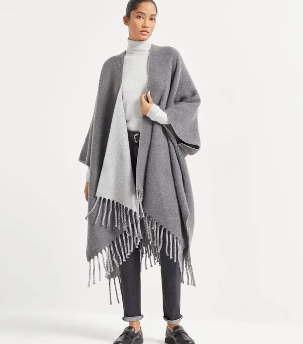 Brunello Cucinelli Wool-cashmere Reversible Poncho - Grey