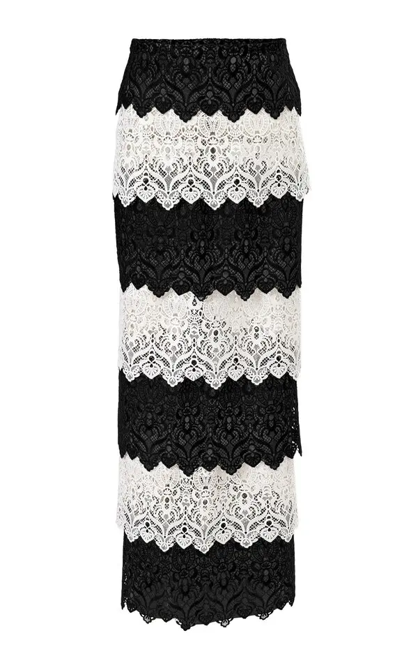 Carolina Herrera Mid-rise Floral Scroll Lace Maxi Pencil Skirt - Black,white