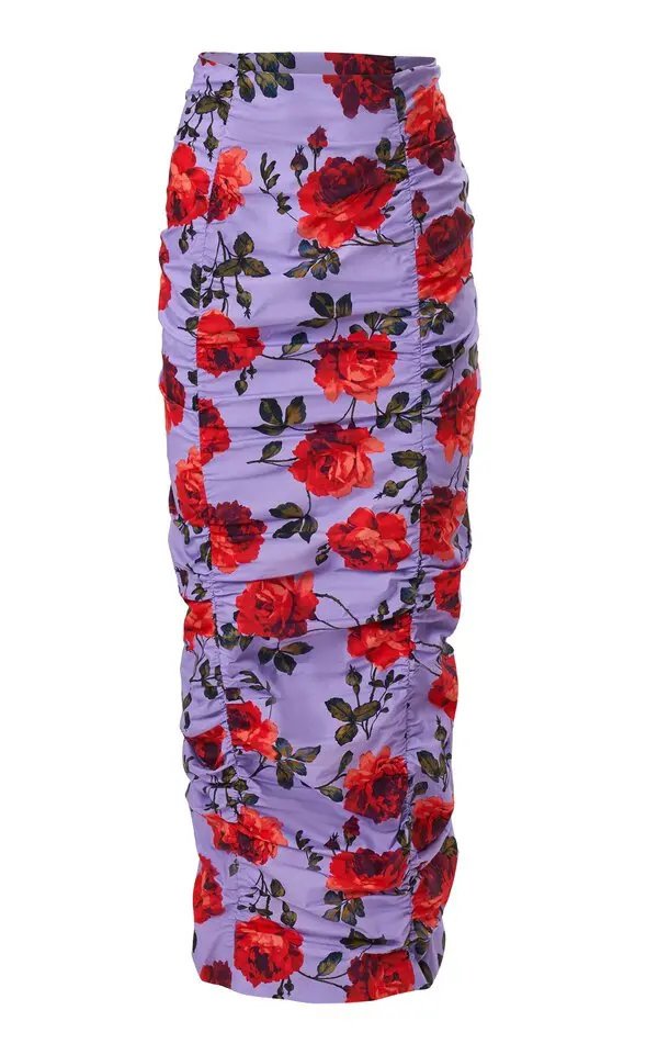 Carolina Herrera Stemmed-rose-printed Pencil Skirt - Purple