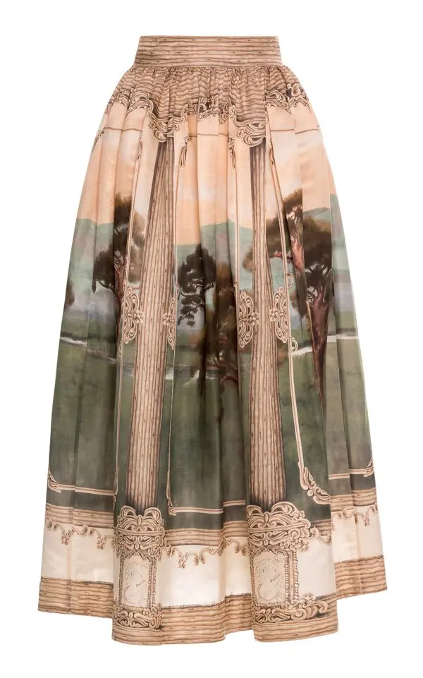 Agua Bendita Tangelo Paraiso Linen-blend Midi Skirt - Print