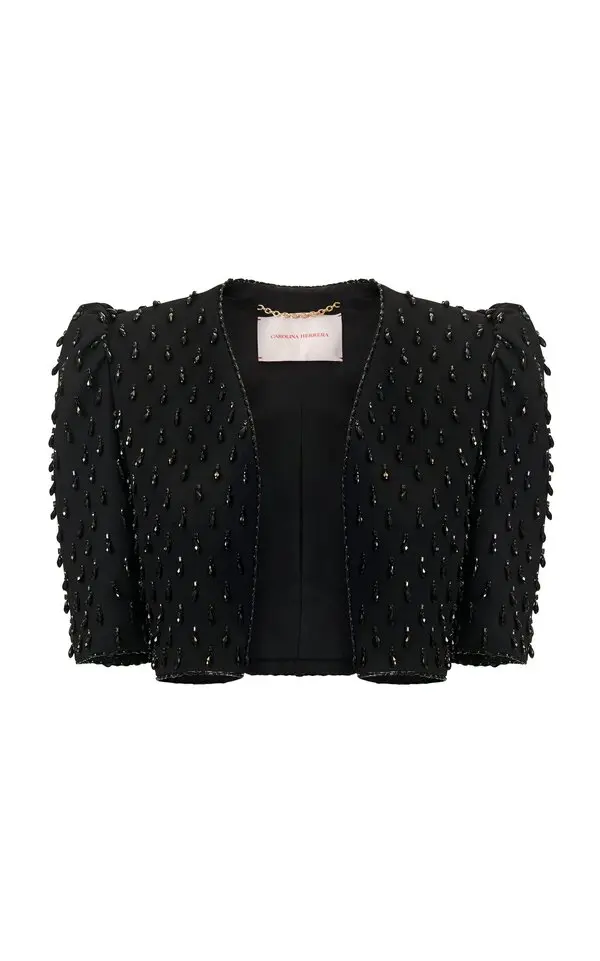 Carolina Herrera Embellished Bi-stretch Wool Tailored Jacket - Black