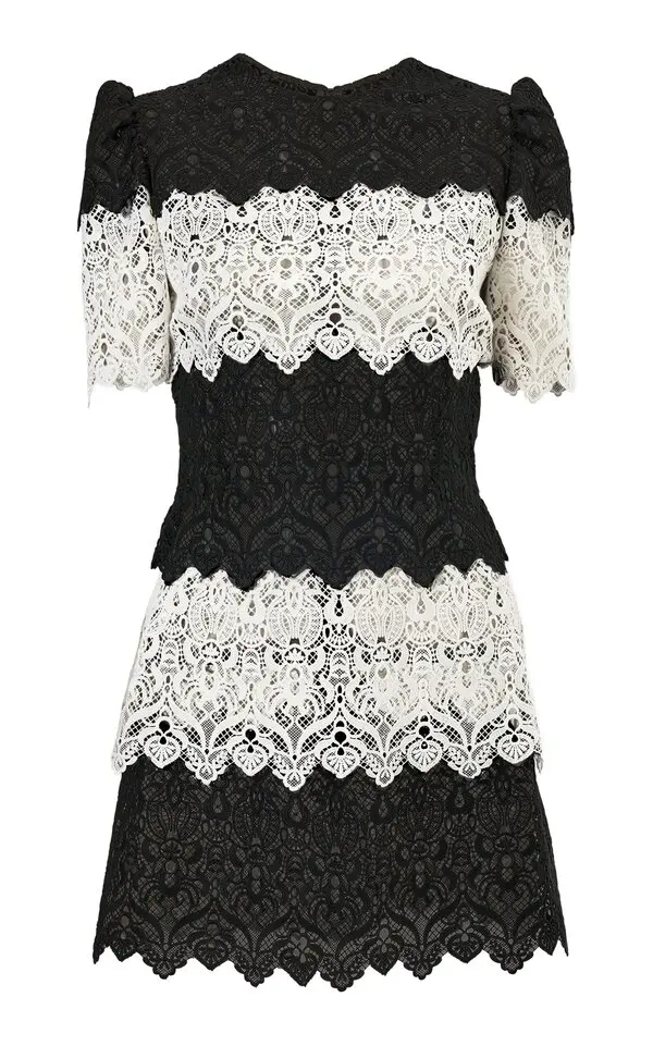 Carolina Herrera Floral Scroll Lace Mini Dress - Black,white