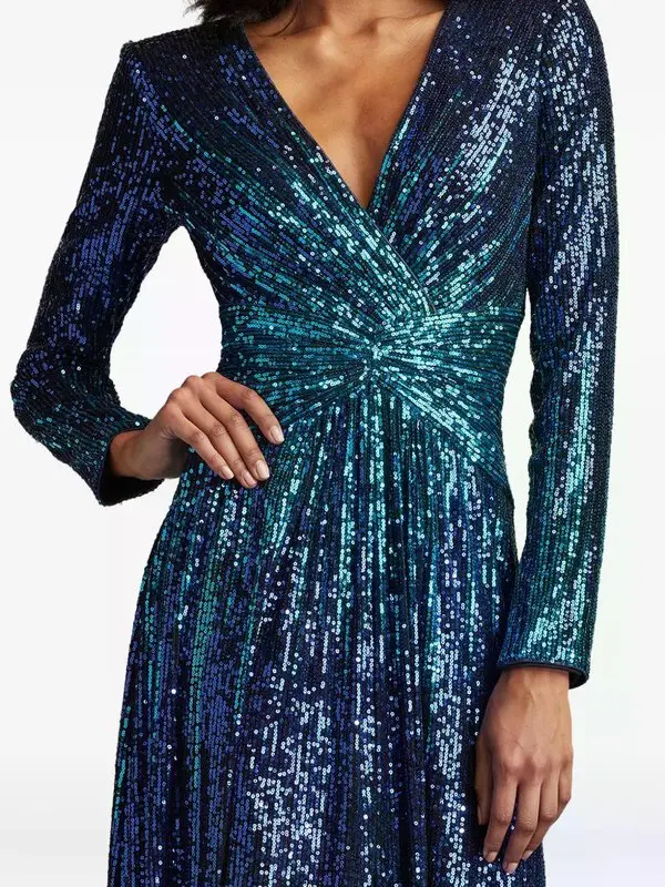 knee length dresses for ladies Blue Ombre Long Sleeve V Neck Luxury Long Mulberry Silk Dress SD061 –  Luxurysilkpjs