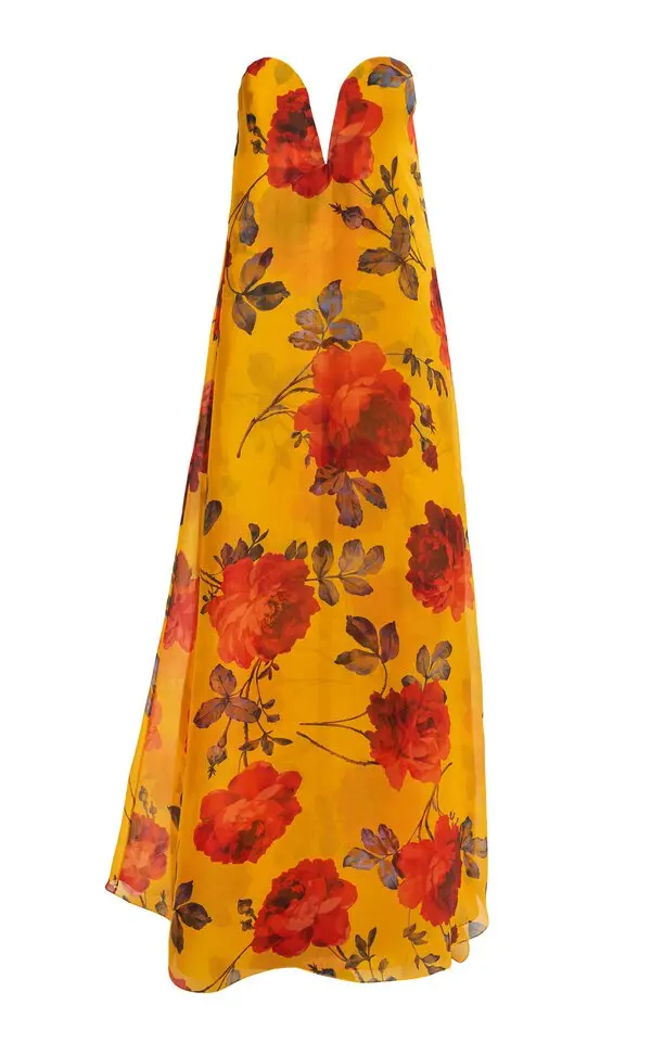 Carolina Herrera Rose-printed Silk-crepe Gown - Yellow