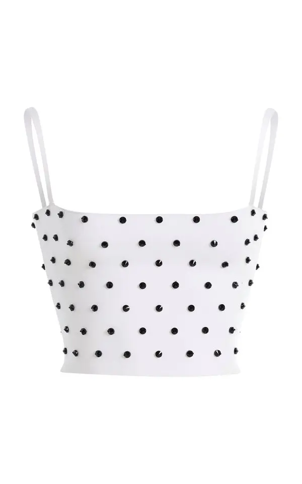 Carolina Herrera Beaded Knit Crop Top - Black,white