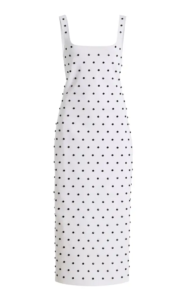 Carolina Herrera Polka-dot Beaded Knit Midi Dress - Black,white
