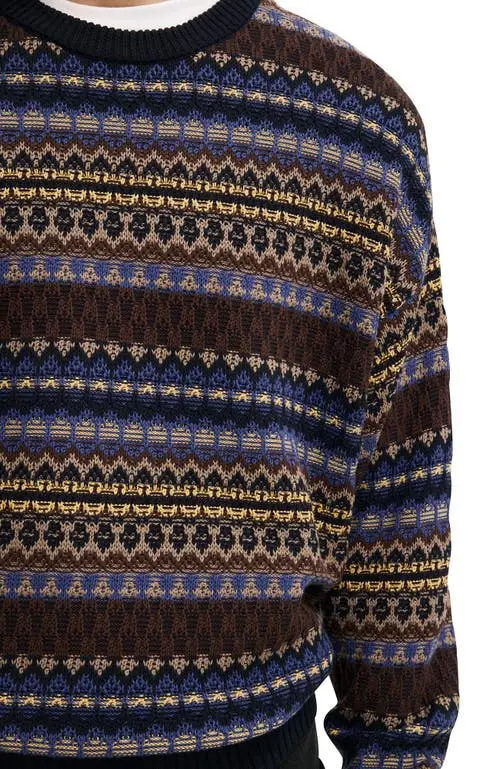 COTTON ON Garage Crew Knit - Navy Pattern