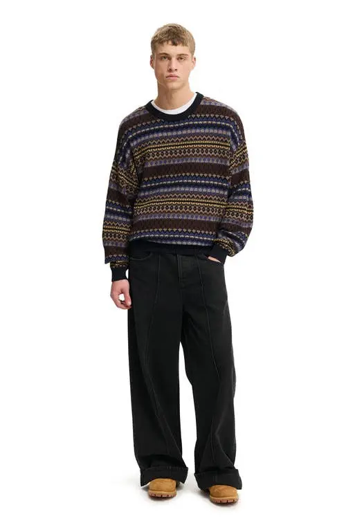 COTTON ON Garage Crew Knit - Navy Pattern