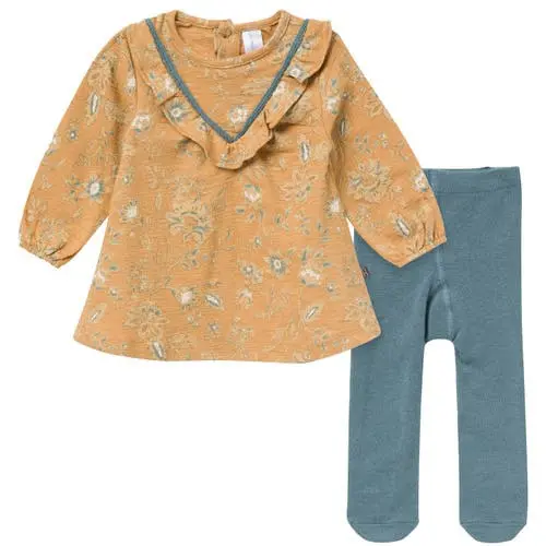 MODERN MOMENTS™ BY GERBER Ruffle Dress And Tights Set - Apple Cinnamon Floral