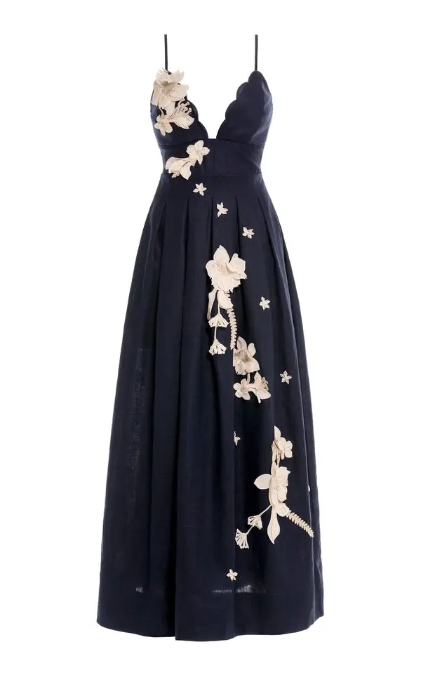 Agua Bendita Sula Linen Maxi Dress With Hand-embroidery - Print