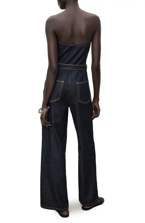 Mango Mono Strapless Tie-waist Denim Jumpsuit