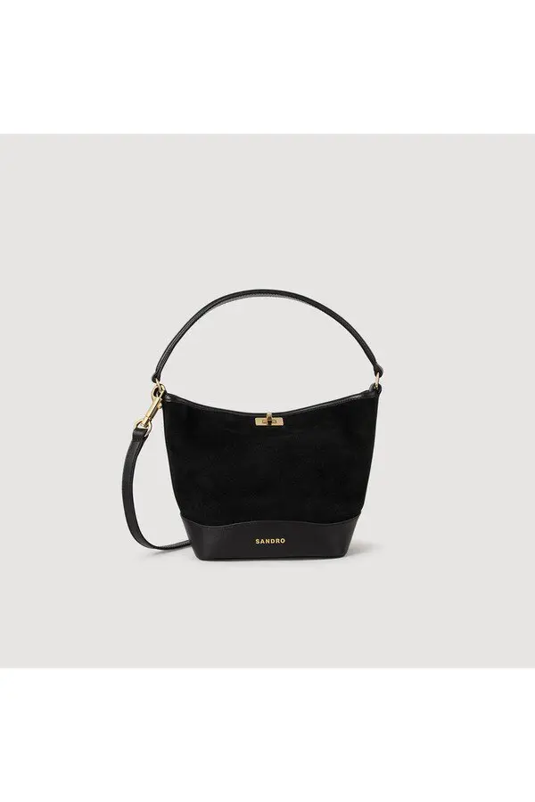 Sandro Mini Tangoso Leather And Suede Bucket Bag - Black