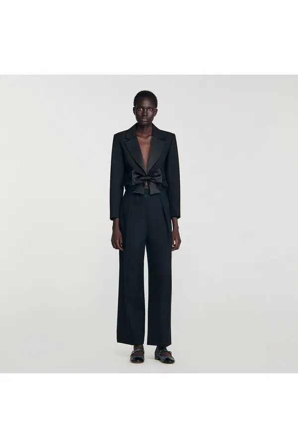 Sandro Cropped Blazer With Bow Detail