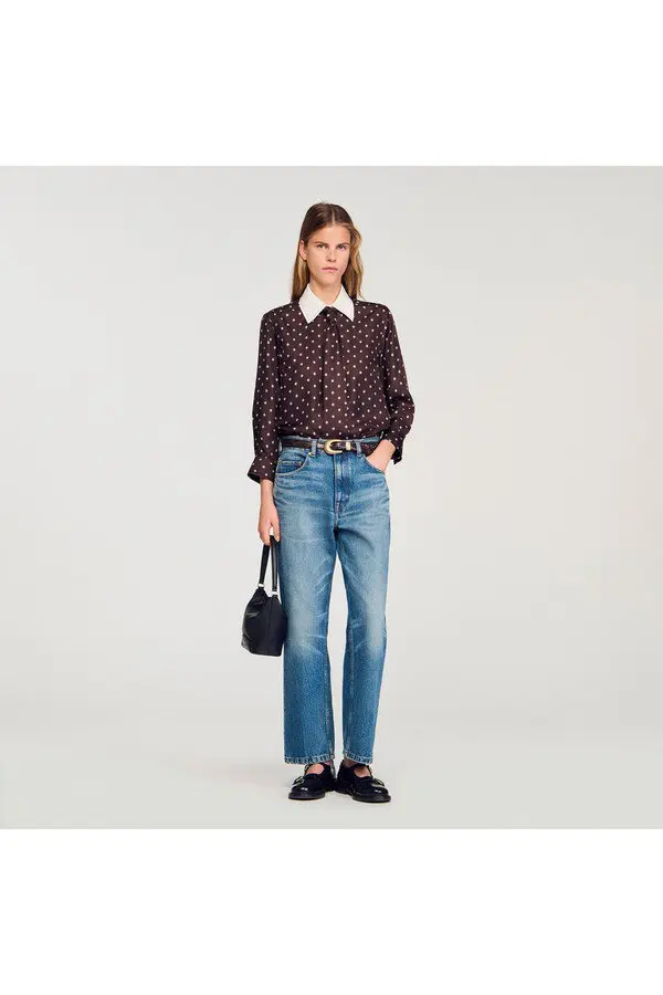 Sandro Rib Knit Sweater With Trompe L'oeil Trim - Red