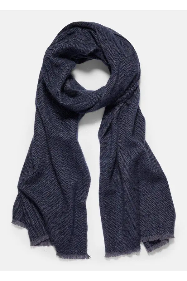 Vince Herringbone Cashmere Scarf - Blue