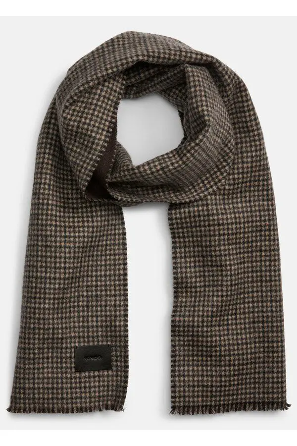 Vince Double-face Houndstooth Wool-cashmere Scarf - Brown