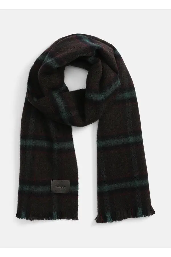 Vince Brushed Holme Plaid Wool Scarf - Brown