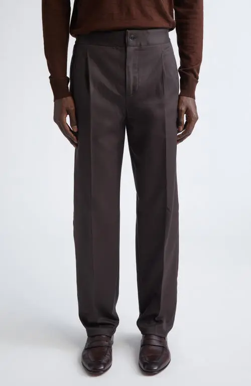Isaia Stretch Cotton & Wool Pleated Trousers