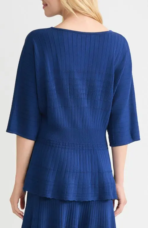 Misook Dolman Sleeve Ribbed Peplum Sweater