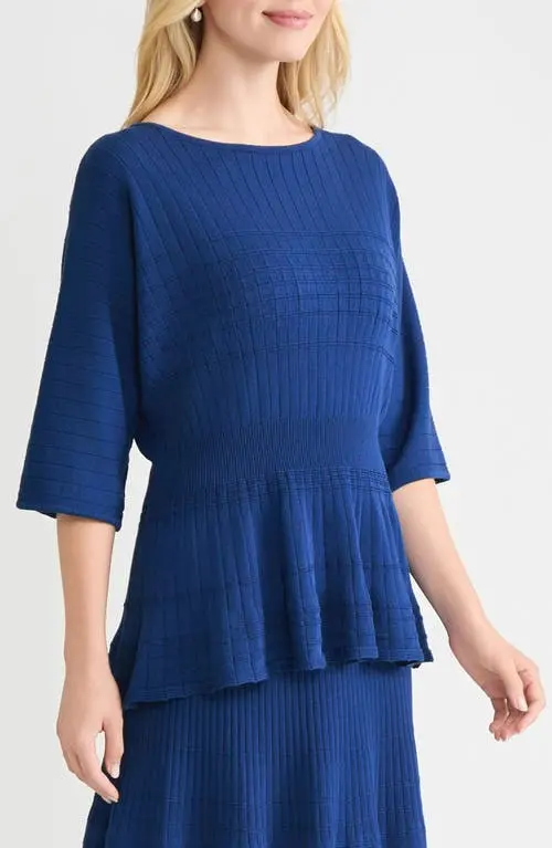 Misook Dolman Sleeve Ribbed Peplum Sweater